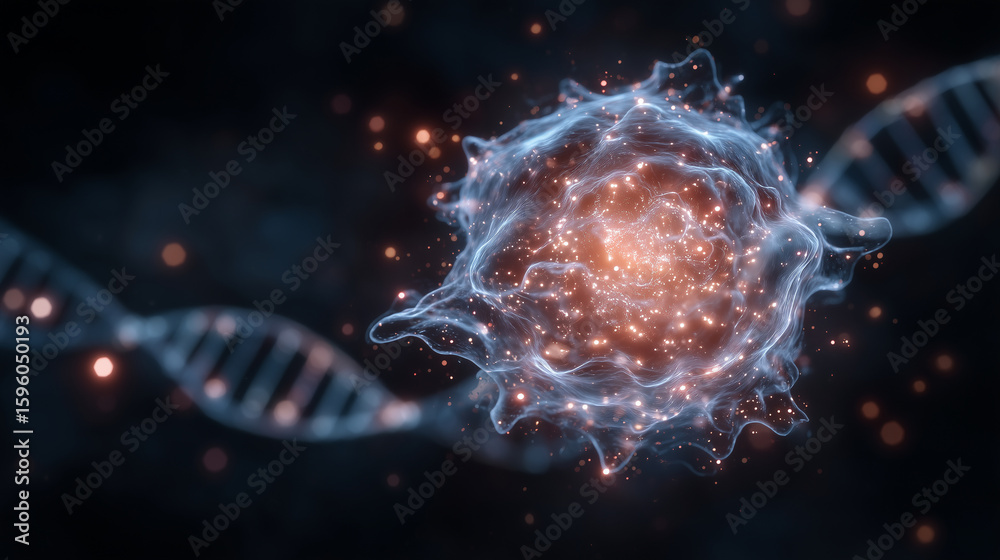 Illustration Stock Illustration of a cancer cell with glowing DNA ...