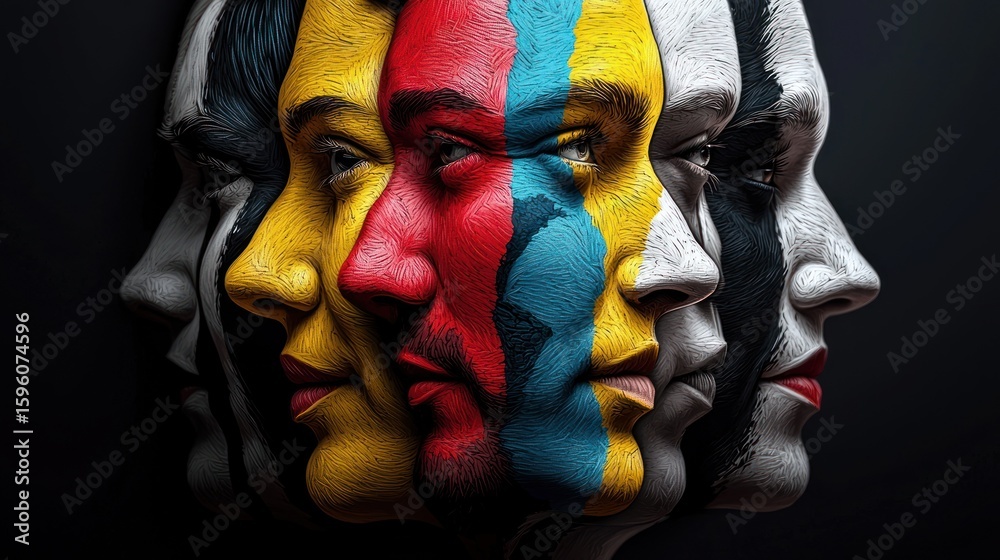 Emotional expressions portrayed through a spectrum of vibrant colors on ...