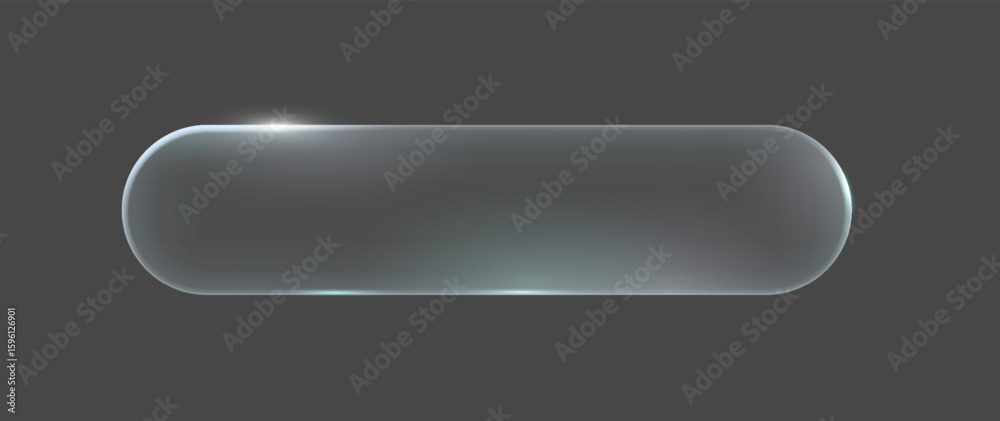 A sleek transparent glass button with a glossy look on a dark ...