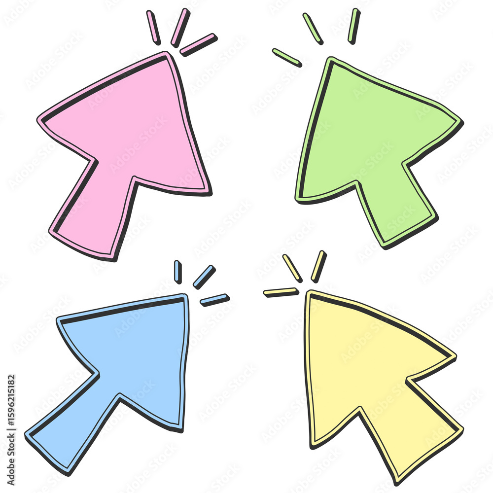 Pastel Color Arrow Cursor Clipart Set PNG – Hand-Drawn UI Icons for ...