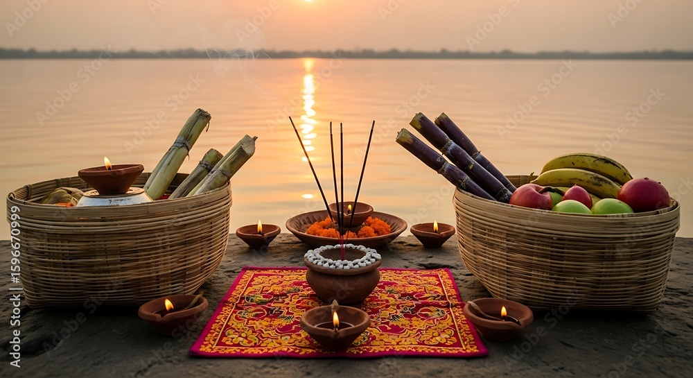 Chhath puja Fruits in soop (Bambbo basket). Happy Chath puja. Stock ...
