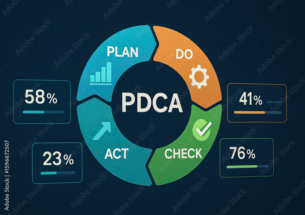 PDCA cycle infographic with plan, do, check, and act steps shown in ...