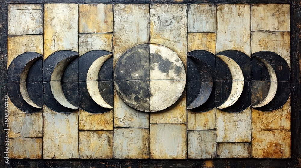 Lunar Phases Ceramic Tile Mosaic: A Celestial Art Installation Stock ...