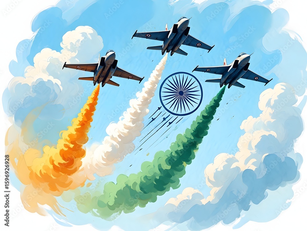 Indian air force fighter jets flying with tricolor smoke trails for ...
