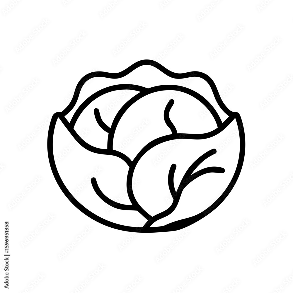 Simple graphic representation of a cabbage head with thick black ...