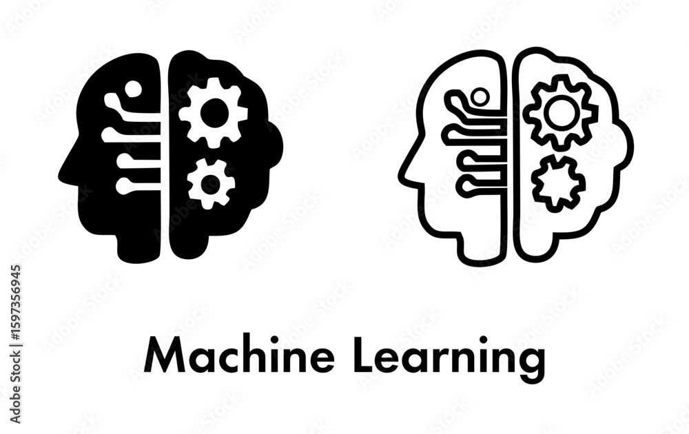 Machine Learning Vector Icon Set – Outline Style Icons Representing AI, Algorithms, Neural ...