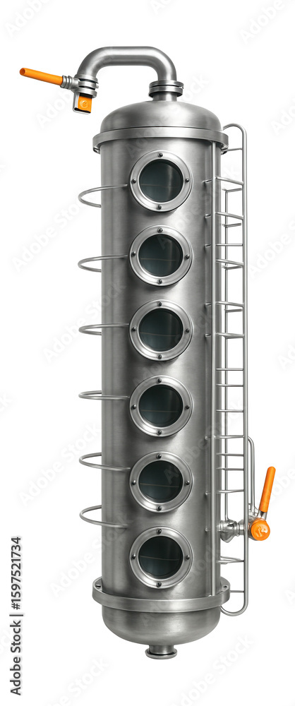 Vertical distillation column with multiple trays for chemical ...