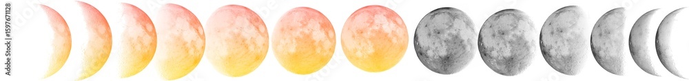 Lunar phases depicted in gradient from orange to black showing the ...