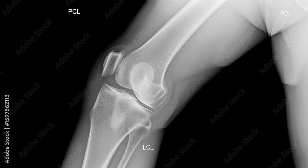 Knee Joint Radiograph: Detailed X-ray of Femur, Tibia, and Patella ...