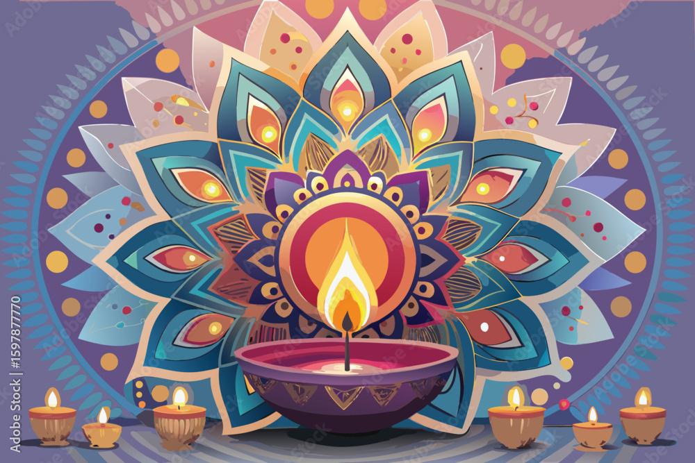 Vibrant Diwali Greeting Card Design with Dog Illustration and Festive ...