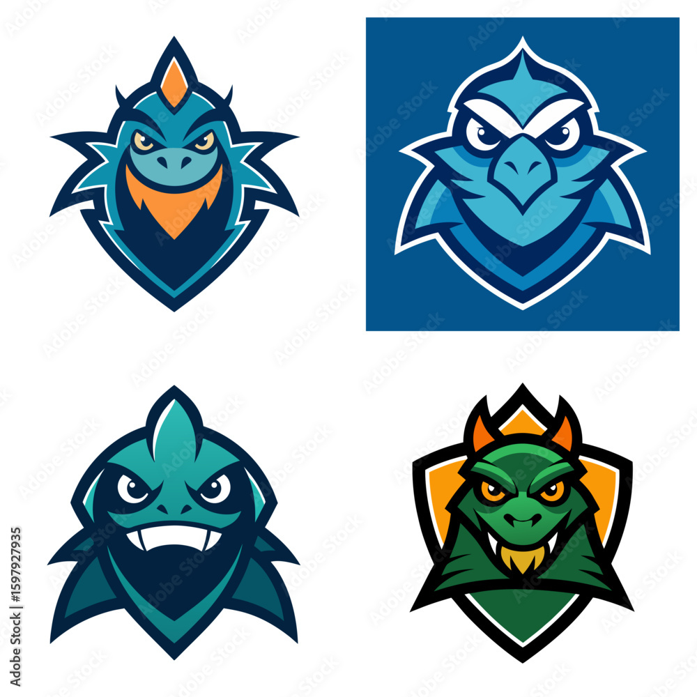 Collection of four cartoon mascot logos featuring stylized animals in ...