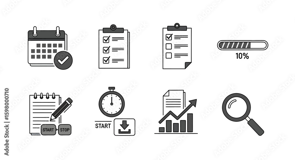 Collection of eight assorted business and productivity icons, including ...