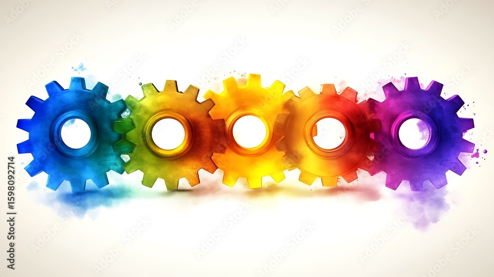 Colorful gears in a row, showing a spectrum of colors. Stock Photo ...