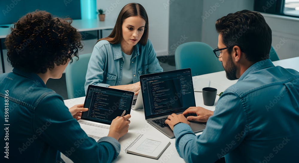 Diverse Team Collaborating On Coding Project In Modern Workplace ...