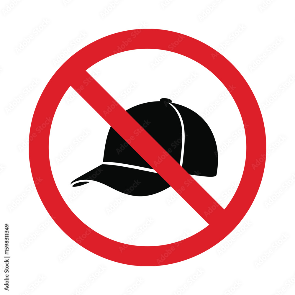No Hats Allowed Prohibition Sign: Simple Design with Red Circle Stock ...