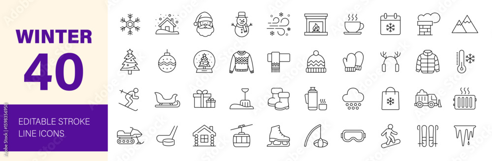 Winter icon set. Containing snow, snowflake, cold, ski, Christmas ...