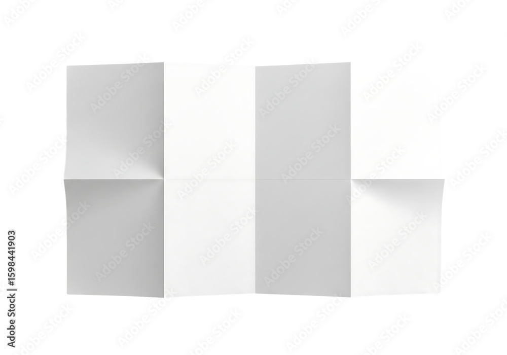 Blank white paper folded in eight sections, map or brochure mockup ...