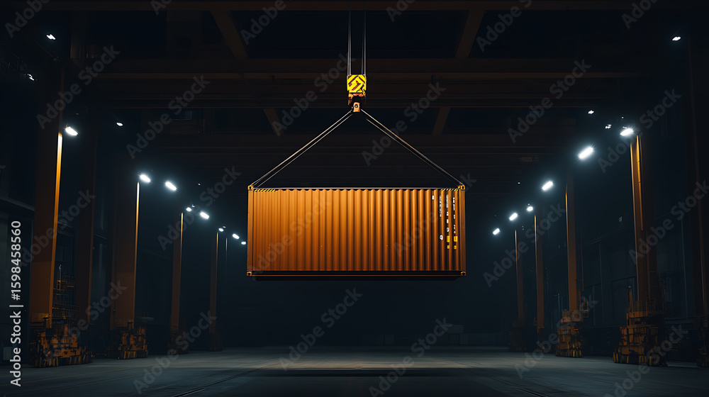 Suspended shipping container: A vivid image of a cargo container mid ...