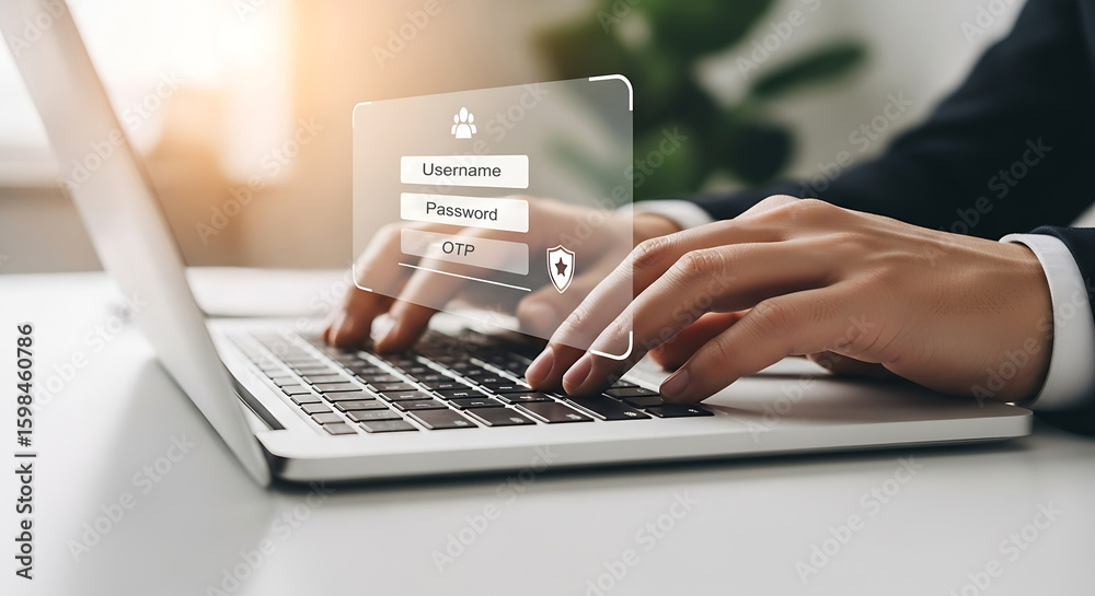 Secure Online Login: Business Professional Typing Username and Password ...