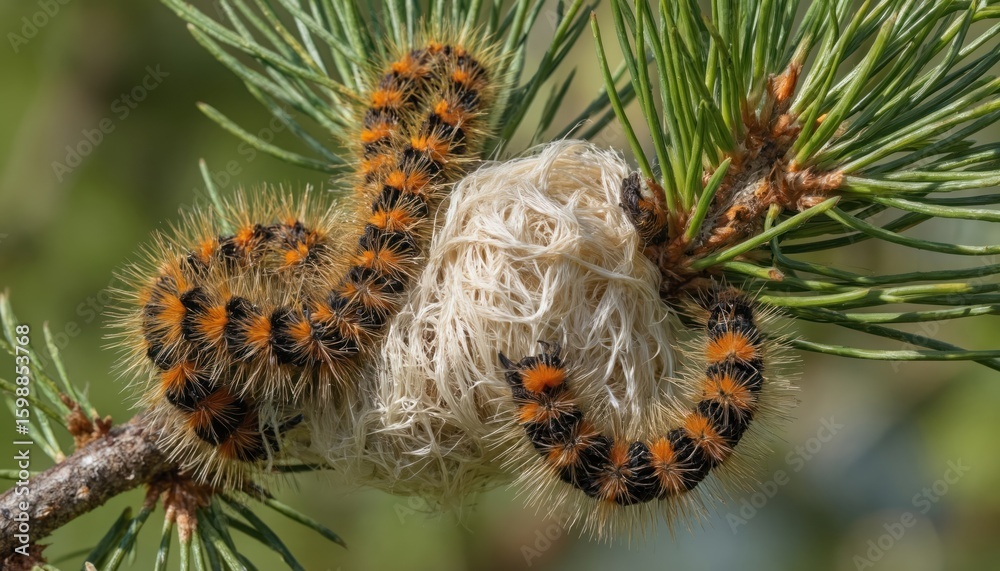 Pine Processionary Moth caterpillars with distinctive orange, black ...