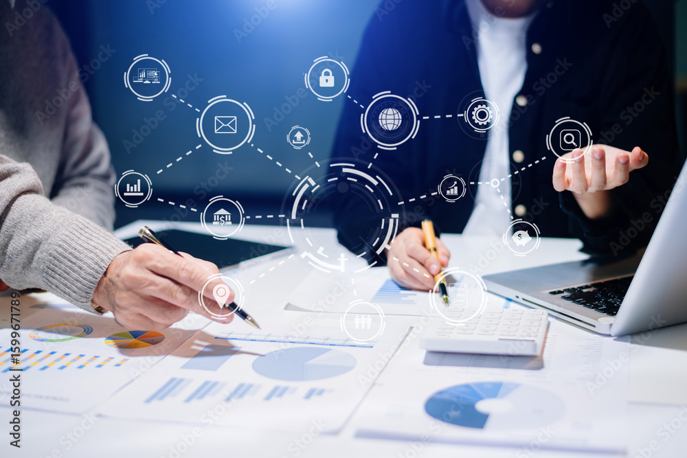 Co working process, team working.Coding software developer work with AR ...