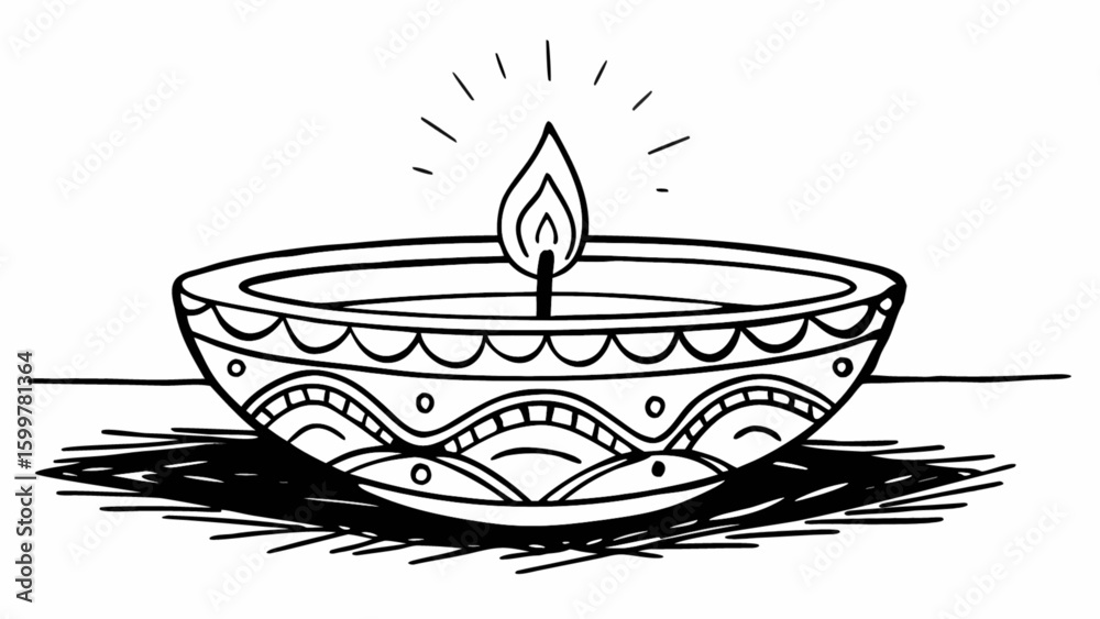 Diwali diya lamp drawing vector illustration for indian festival of ...