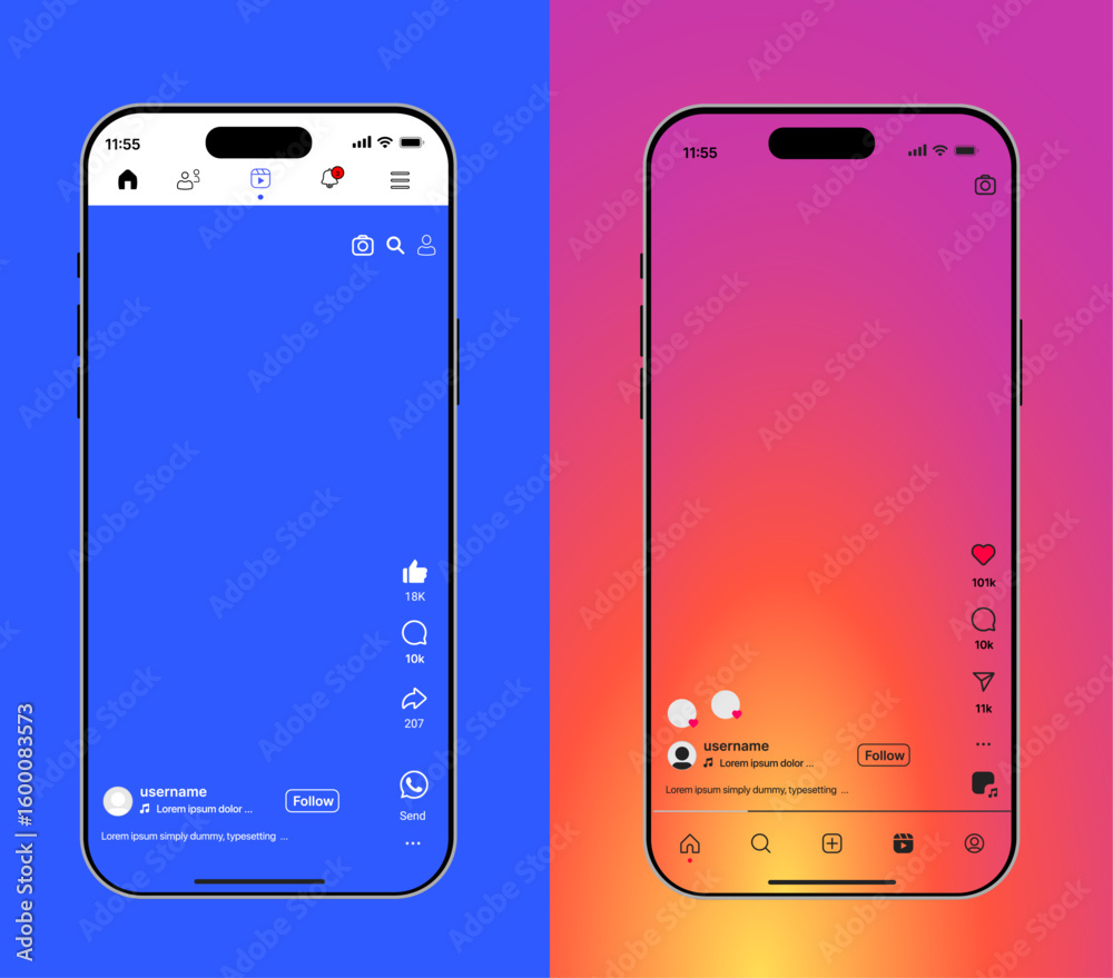 instagram, Facebook mockup social media frame. social media post ui ...