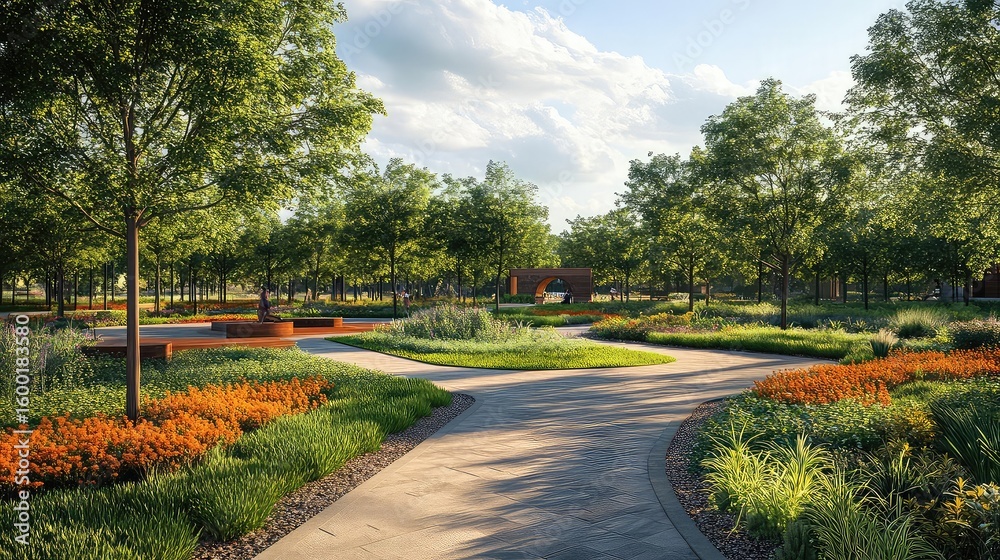 Urban park designs with solar lighting, green infrastructure ...