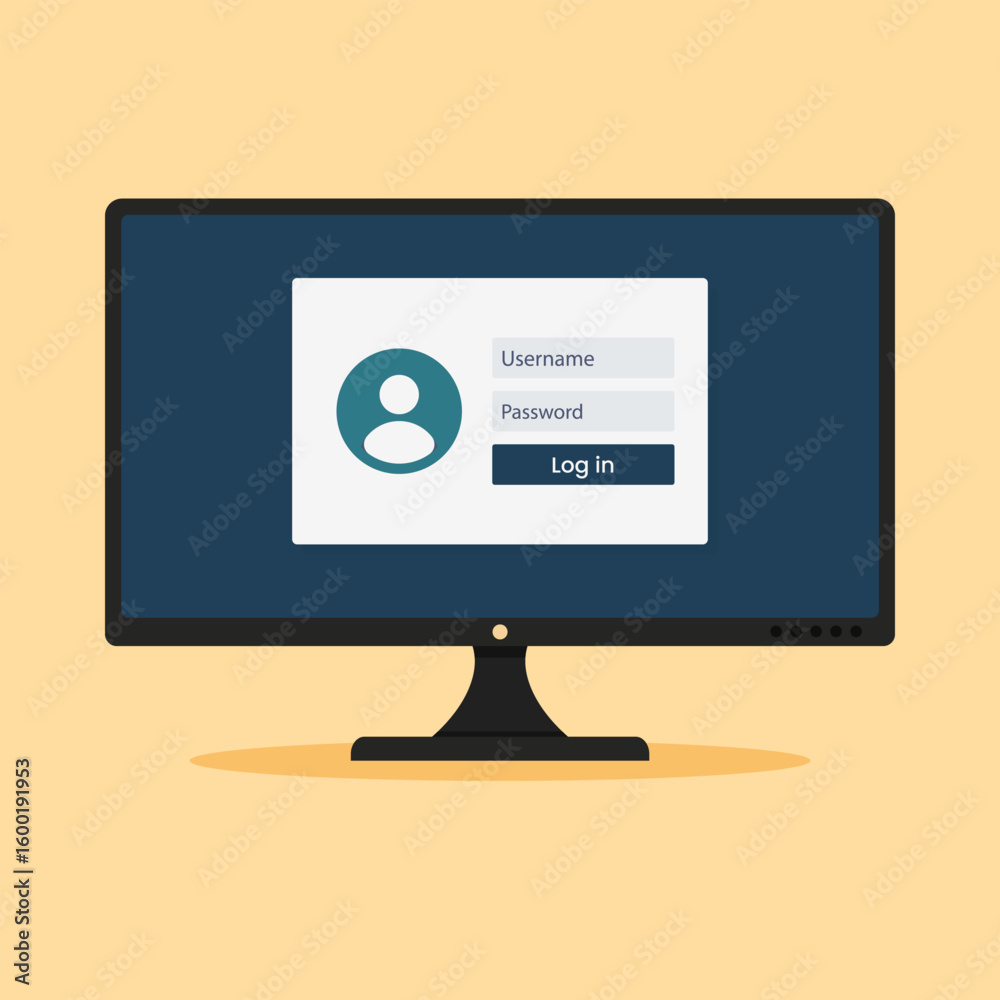 Secure login screen vector. PC monitor with authentication interface ...