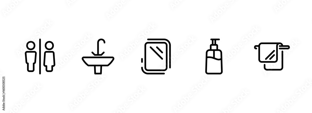 Line Icons for Public Restroom Facilities and Bathroom Amenities Stock ...