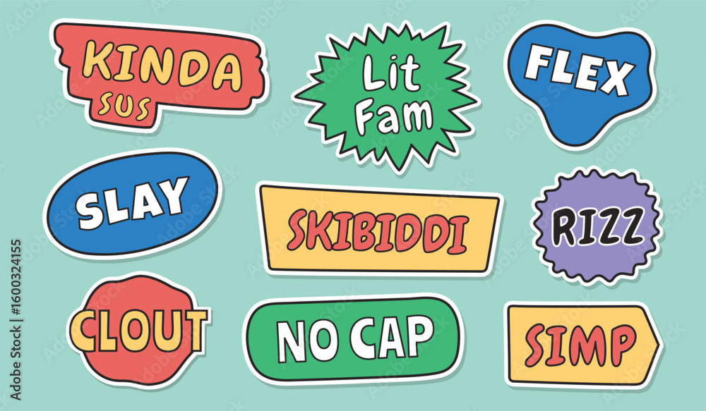 Colorful gen z slang words catchphrases sticker set Stock Vector ...