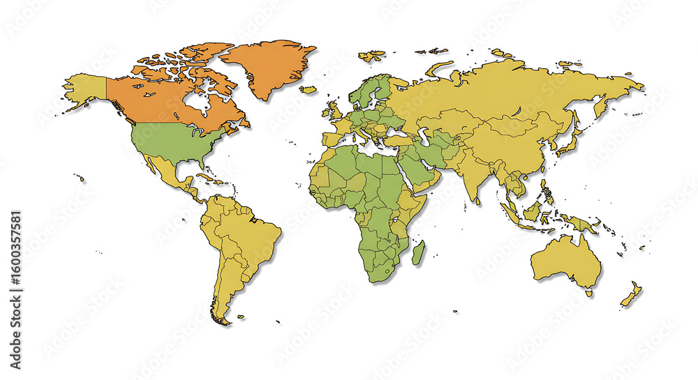 Color-coded world map illustrating geographical regions. Stock ...
