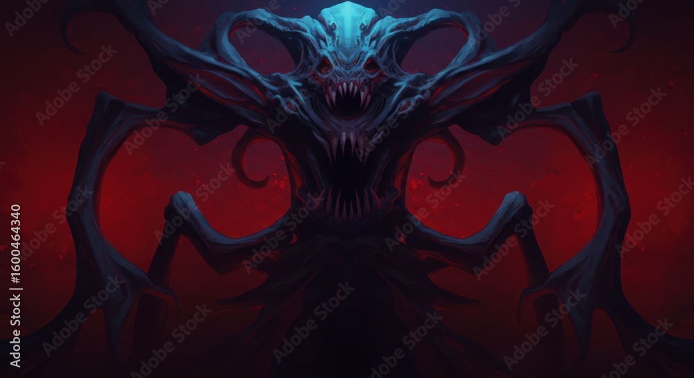 Abstract demonic entity in red and blue color palette Stock ...