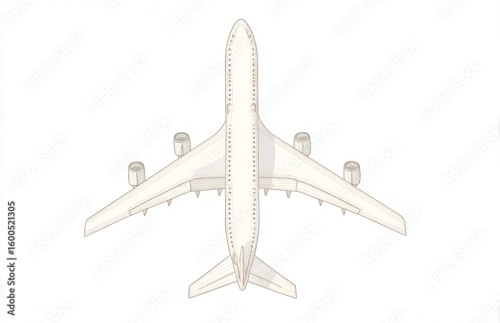 The image depicts a modern aeroplane in a minimalist style with a thin ...
