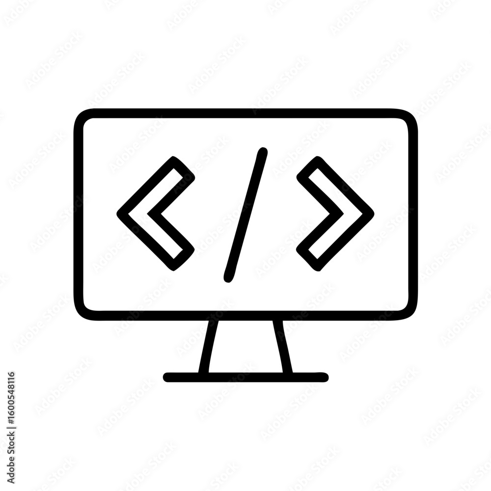 Outline of a computer monitor displaying coding symbols, including angle brackets and a forward ...