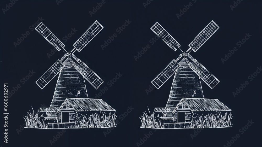 Vintage rural windmill outline showcasing old-fashioned structure and ...
