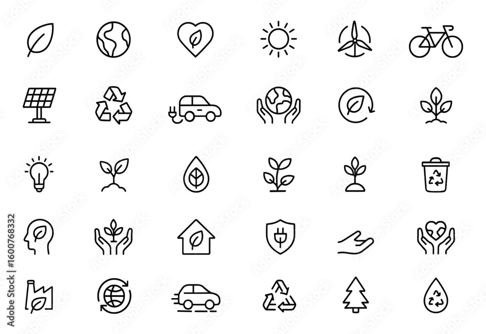 Eco-Friendly Sustainability icon set. Thin linear vector pictograms ...
