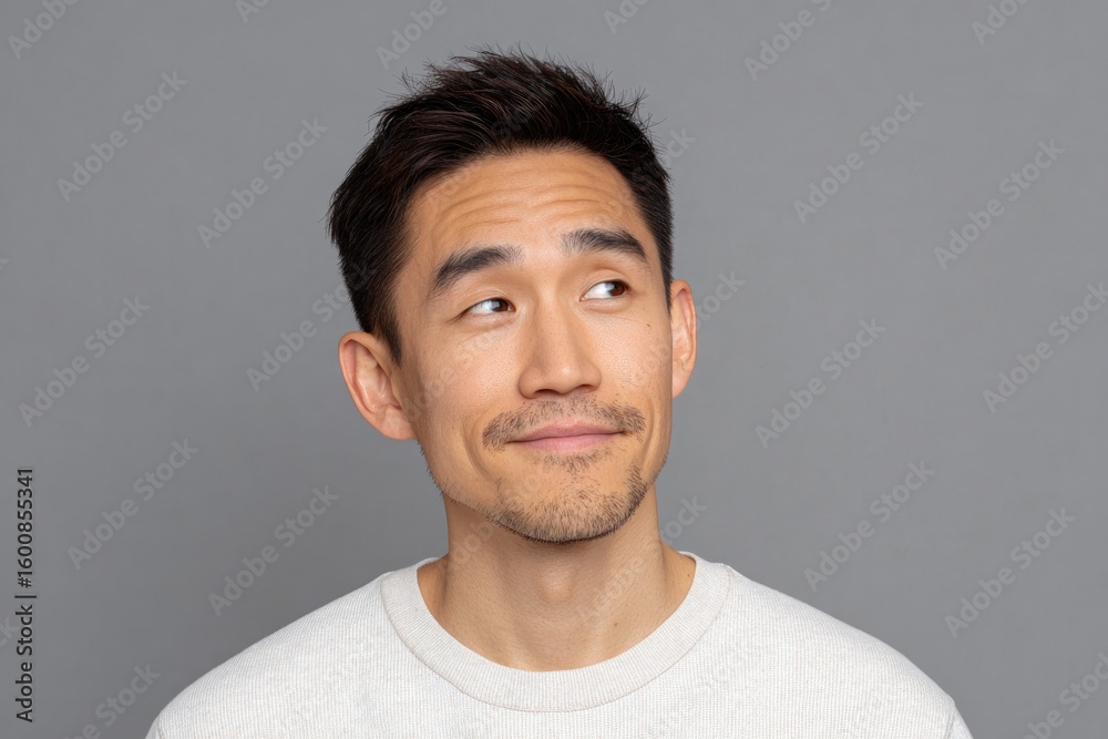 Foto portrait of east asian man glancing sideways with raised eyebrows ...
