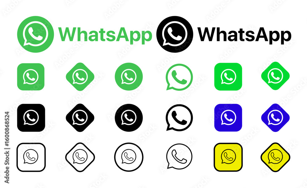 Latest WhatsApp logo icon vector set 2025. Square, Round, Circle ...