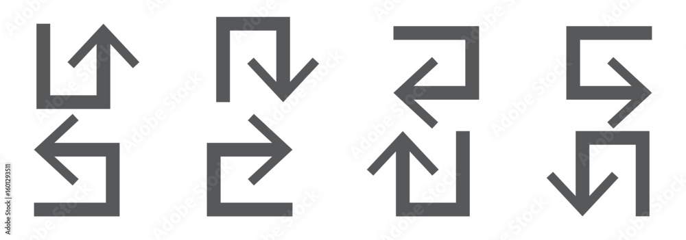 U-Turn and Direction Arrow Icons Set | One Way, Left & Right Turn ...