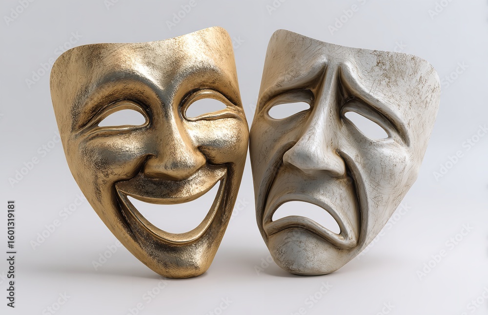 Theatrical Comedy and Drama Masks on White Background Stock ...