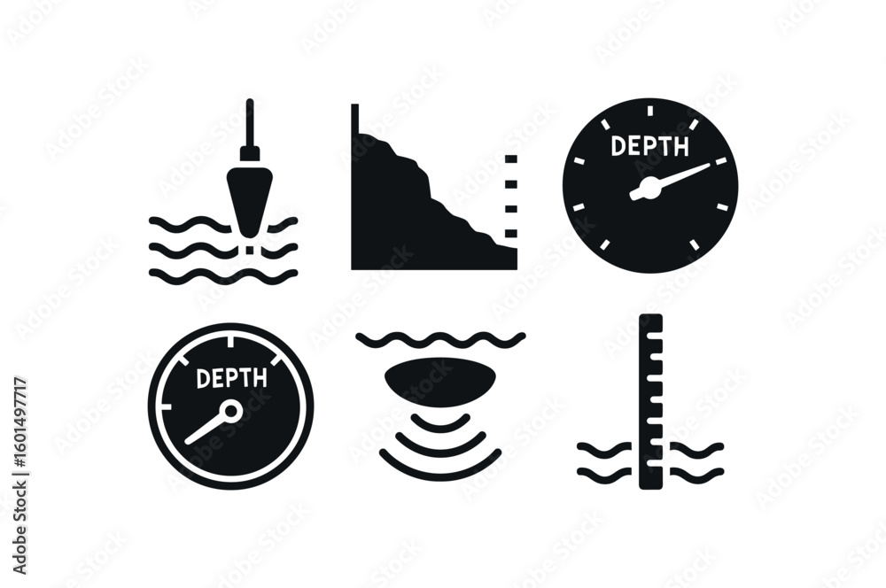 solid icon isolated depth sounding depth chart graph depth compass ...