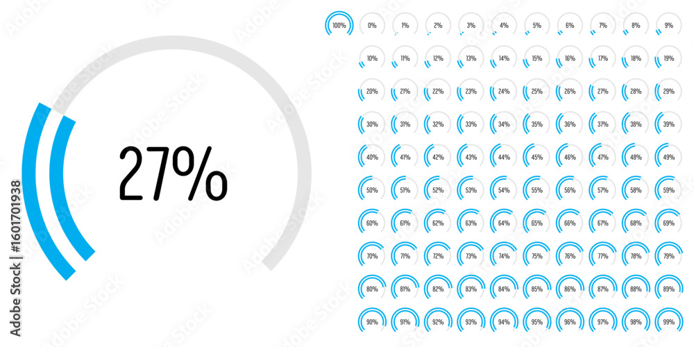 Set of circular sector arc percentage diagrams meters progress bar from ...