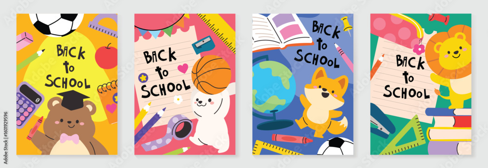 Back to school vector poster. Study Background design with cute animal ...