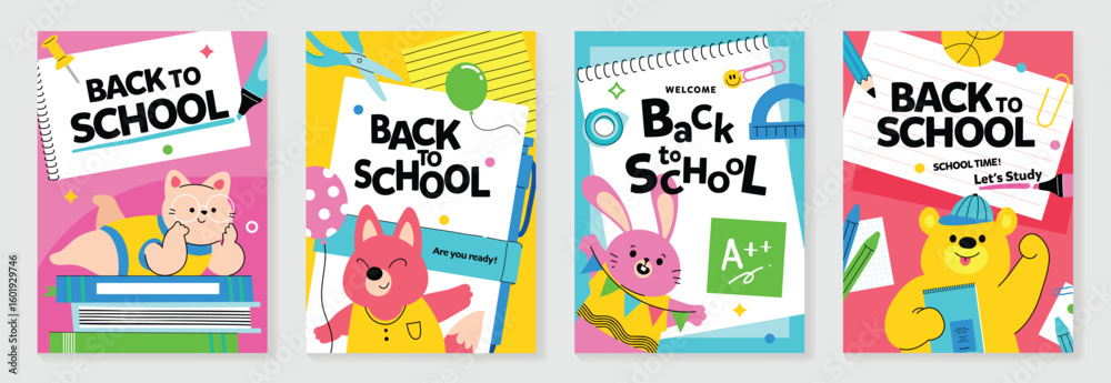 Back to school vector poster. Study Background design with cute animal ...