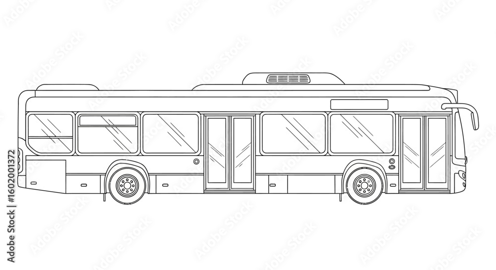 Vector de Stock City bus side view line art illustration. A technical ...