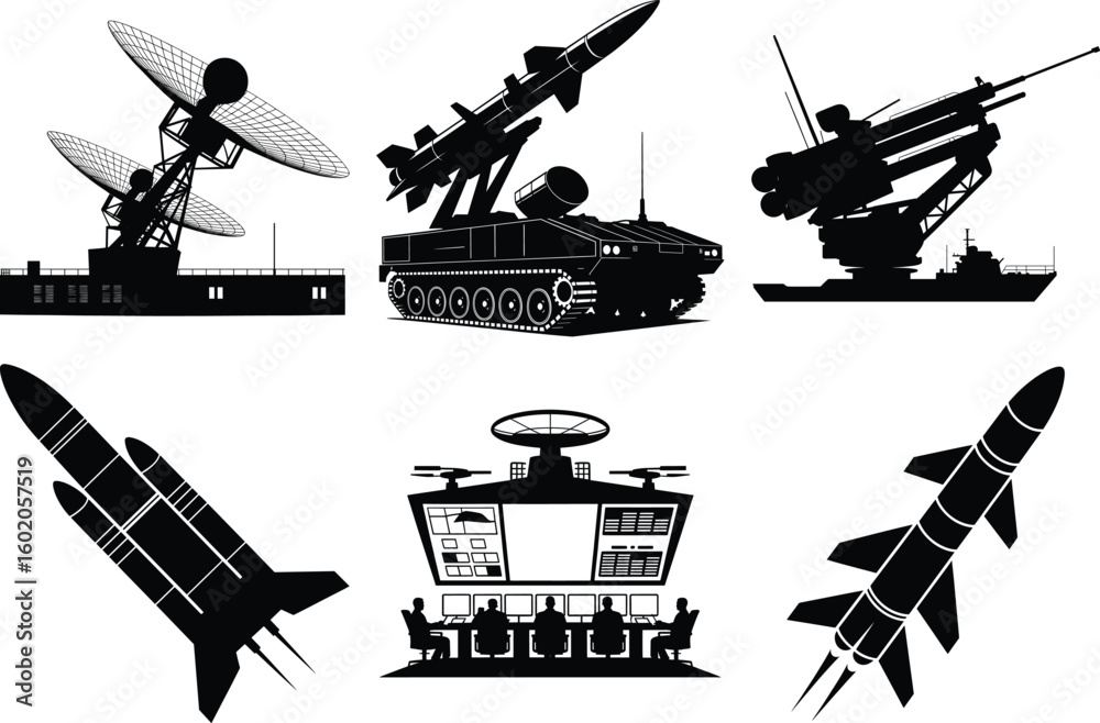 Air Defense System Silhouette Bundle – Missile Launchers, Radars ...