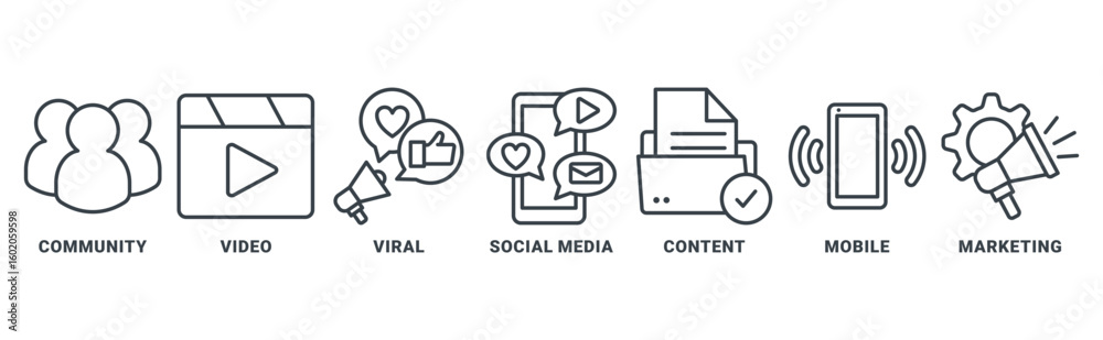 SMM icon set vector concept with icon of community, video, viral ...