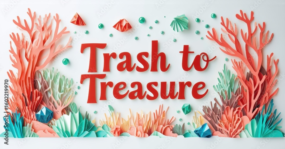 Stock-Illustration „Colorful papercraft depicts ocean life. Text reads ...
