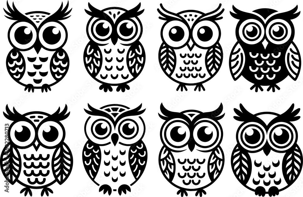 Cute cartoon owl icon set with playful expressions in colorful vector ...